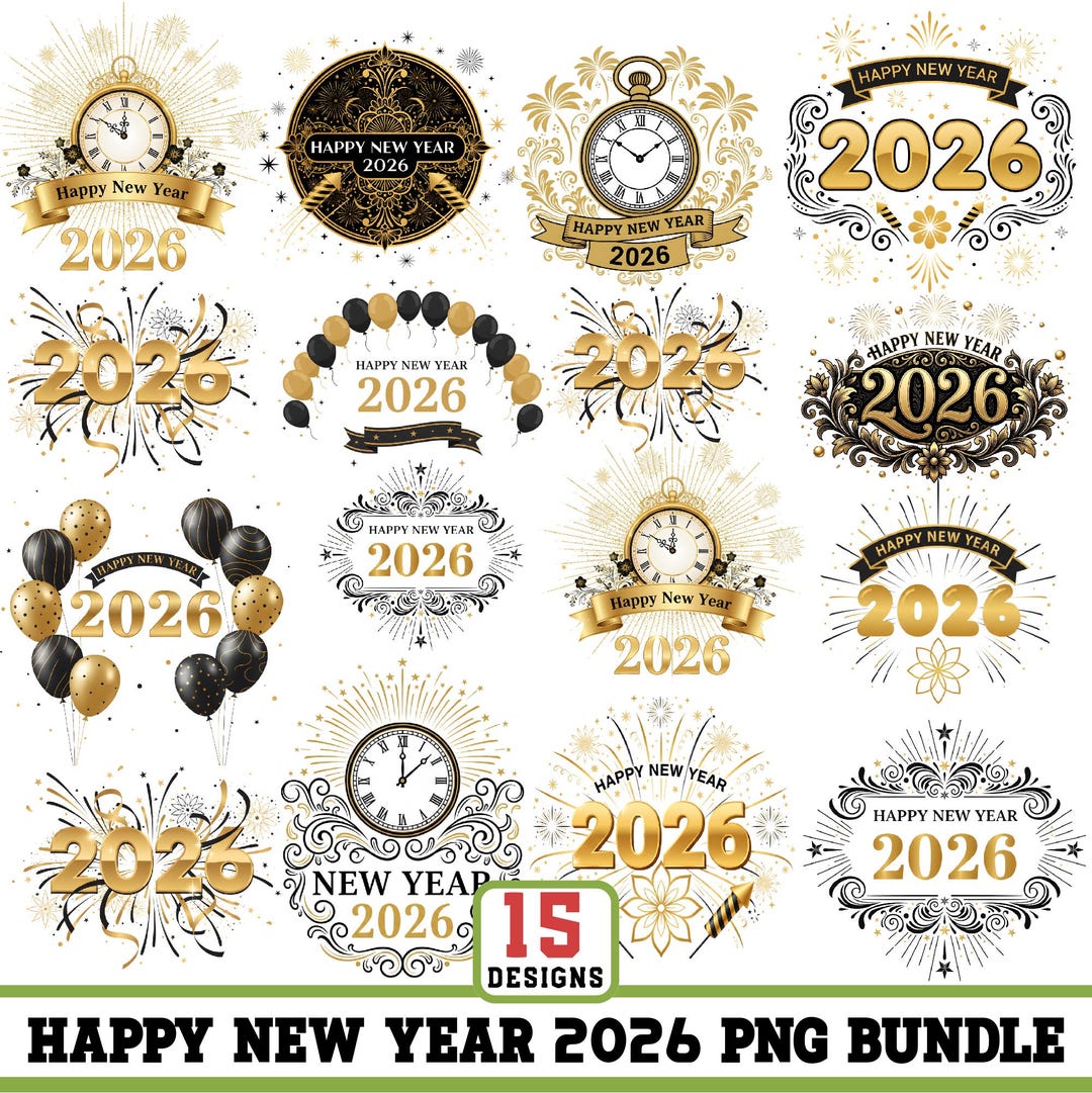 Feliz Año Nuevo 2026 PNG Bundle / Bienvenido 2026 PNG / Fiesta navideña ...