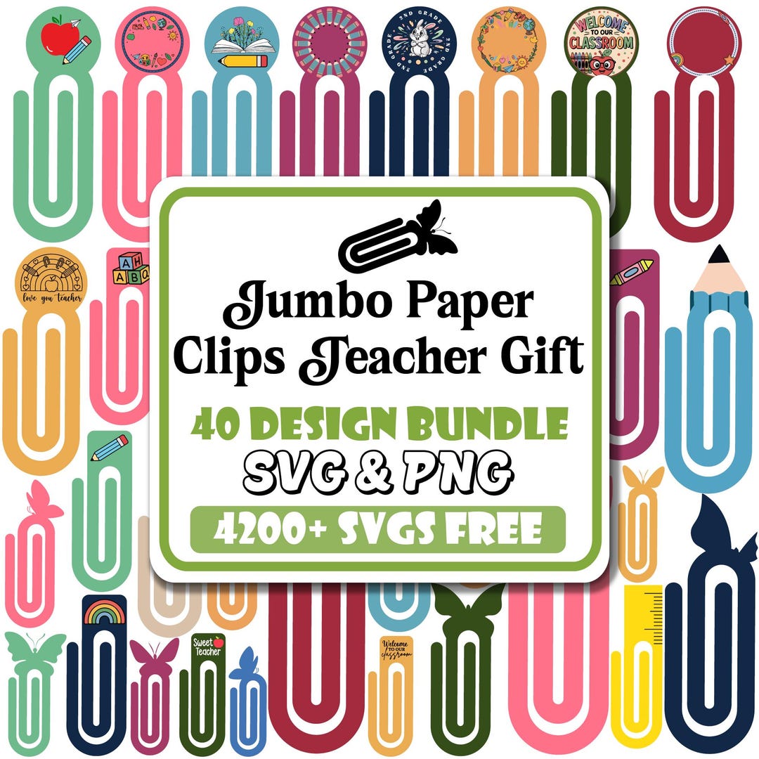 Jumbo Paper Clips SVG Bundle | Teacher Gift, School Desk Accessories ...