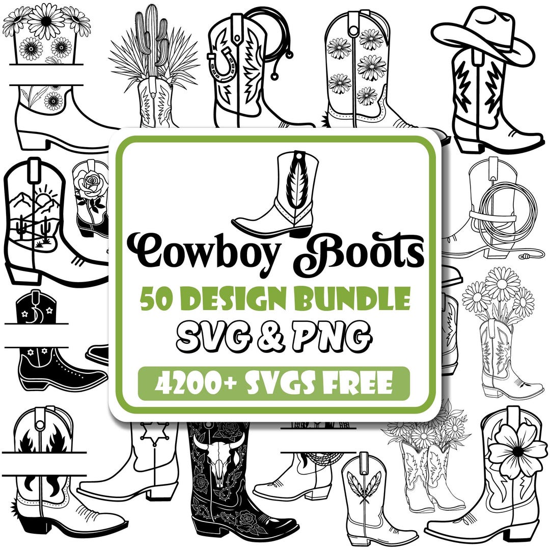 Cowboy Boots SVG Bundle | Western Floral Boots Line Art (digital ...
