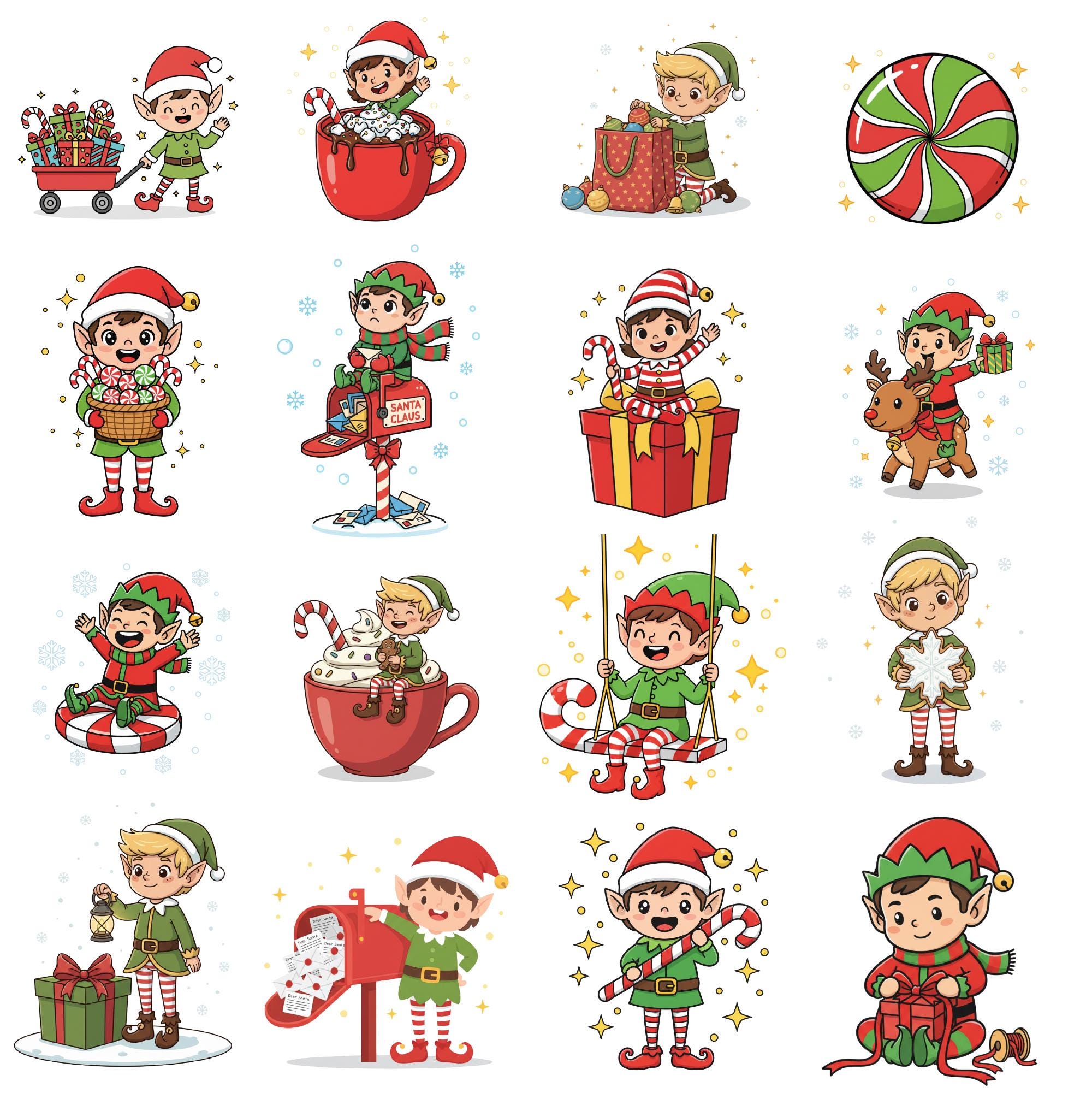 Doodle Christmas Elf Png Bundle |funny Winter Holiday (digital Download ...