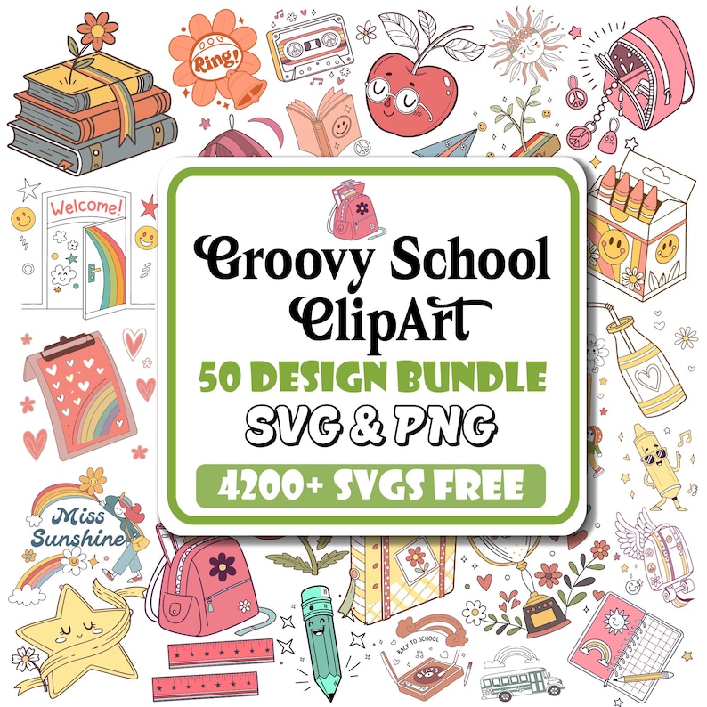 Groovy School Clipart Bundle | Retro Classroom Designs (SVG & PNG) - Etsy