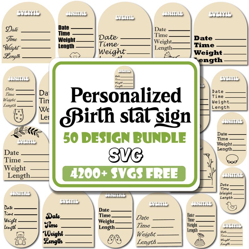 Birth State Sign Laser Cut SVG Bundle | Newborn Baby Stats (digital ...