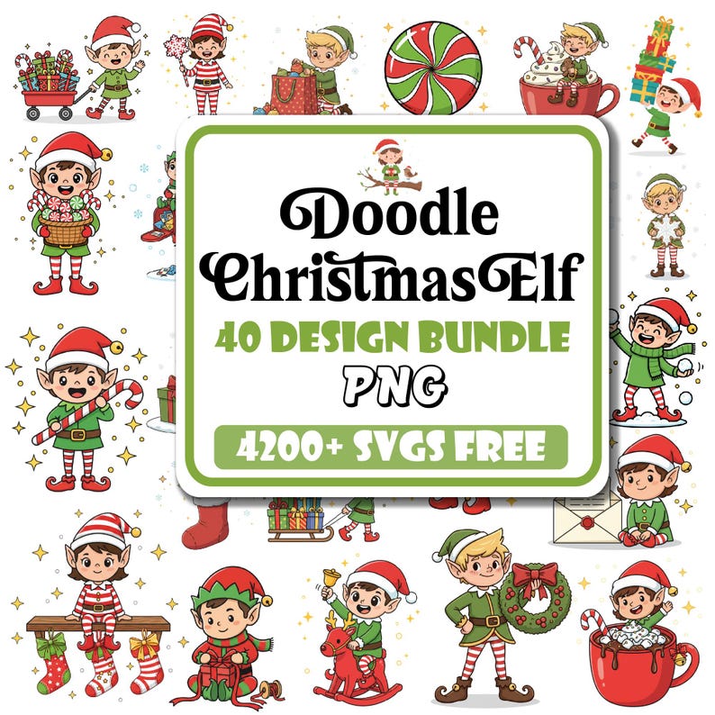 Doodle Christmas Elf Png Bundle |funny Winter Holiday (digital Download ...