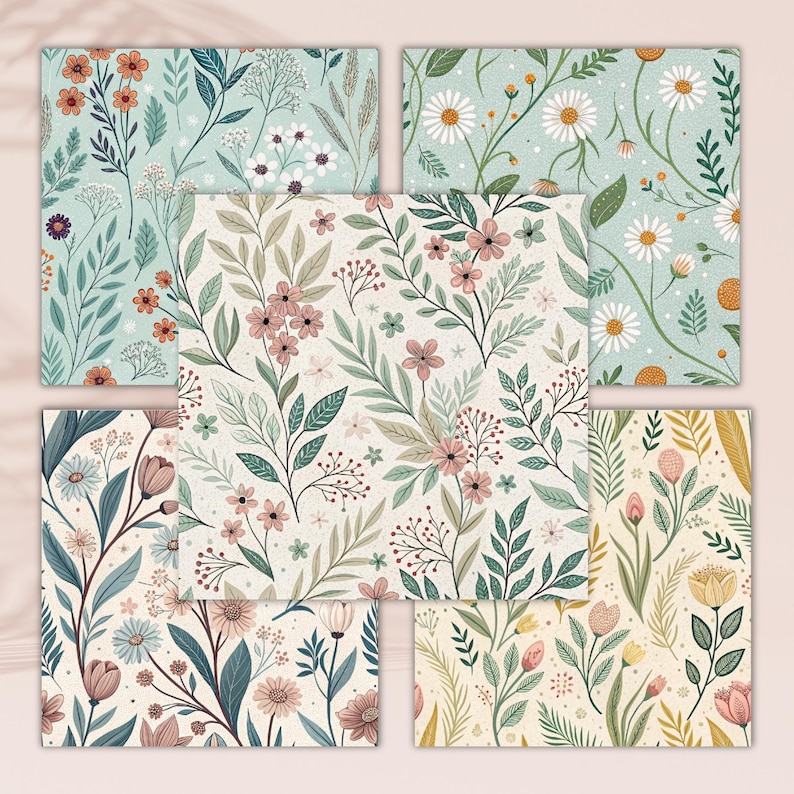 Vintage Floral Seamless Pattern Bundle | Printable Paper (digital ...