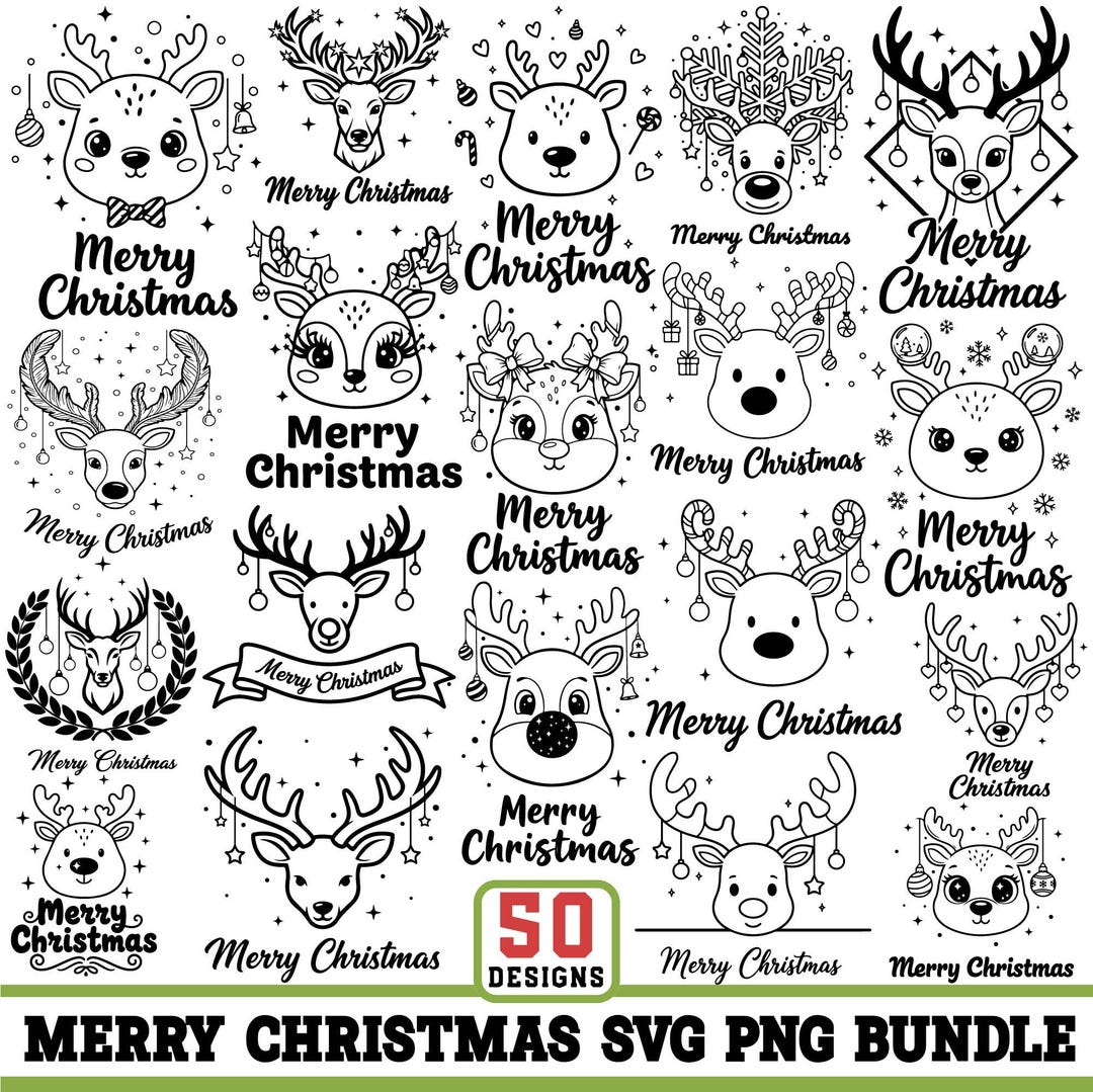Merry Christmas Reindeer SVG Bundle | Holiday Craft Designs (digital ...