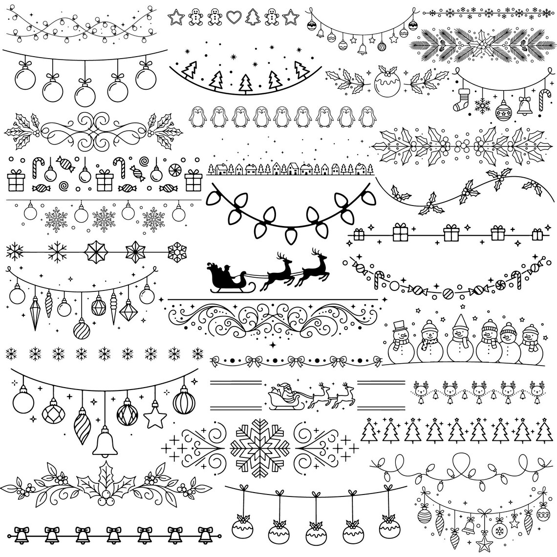 Christmas Text Divider SVG Bundle | Retro Wreath Borders (digital ...