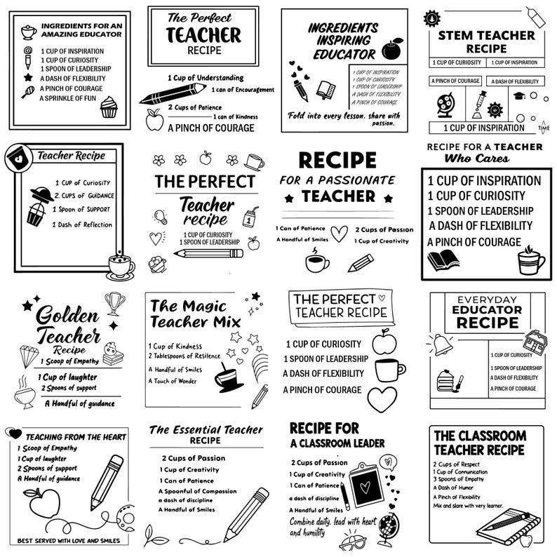 Teacher Recipe SVG Bundle: Appreciation Gift Designs (digital Download ...