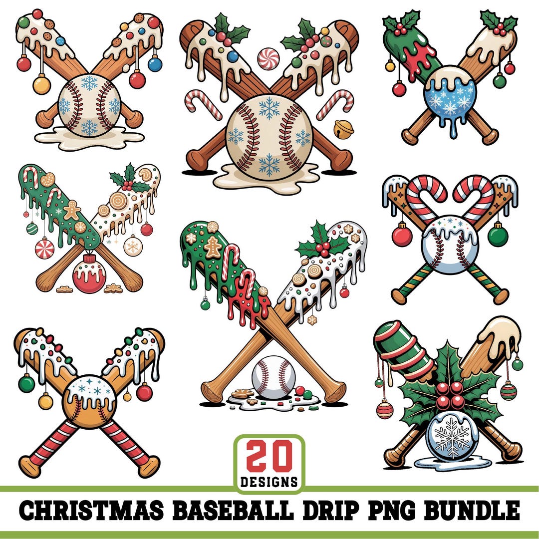 Christmas Baseball Drip Png Bundle |dripping Ice Cream Png |christmas ...