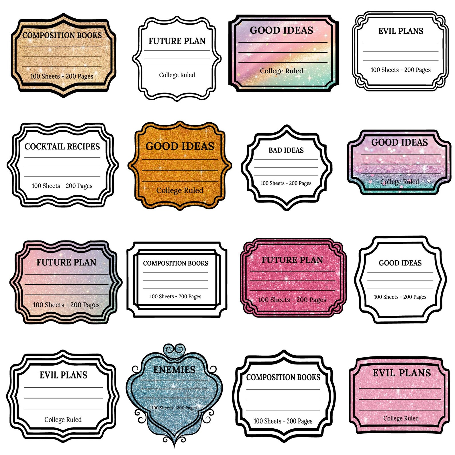 Composition Book Label SVG Bundle | School Notebook Labels (digital ...