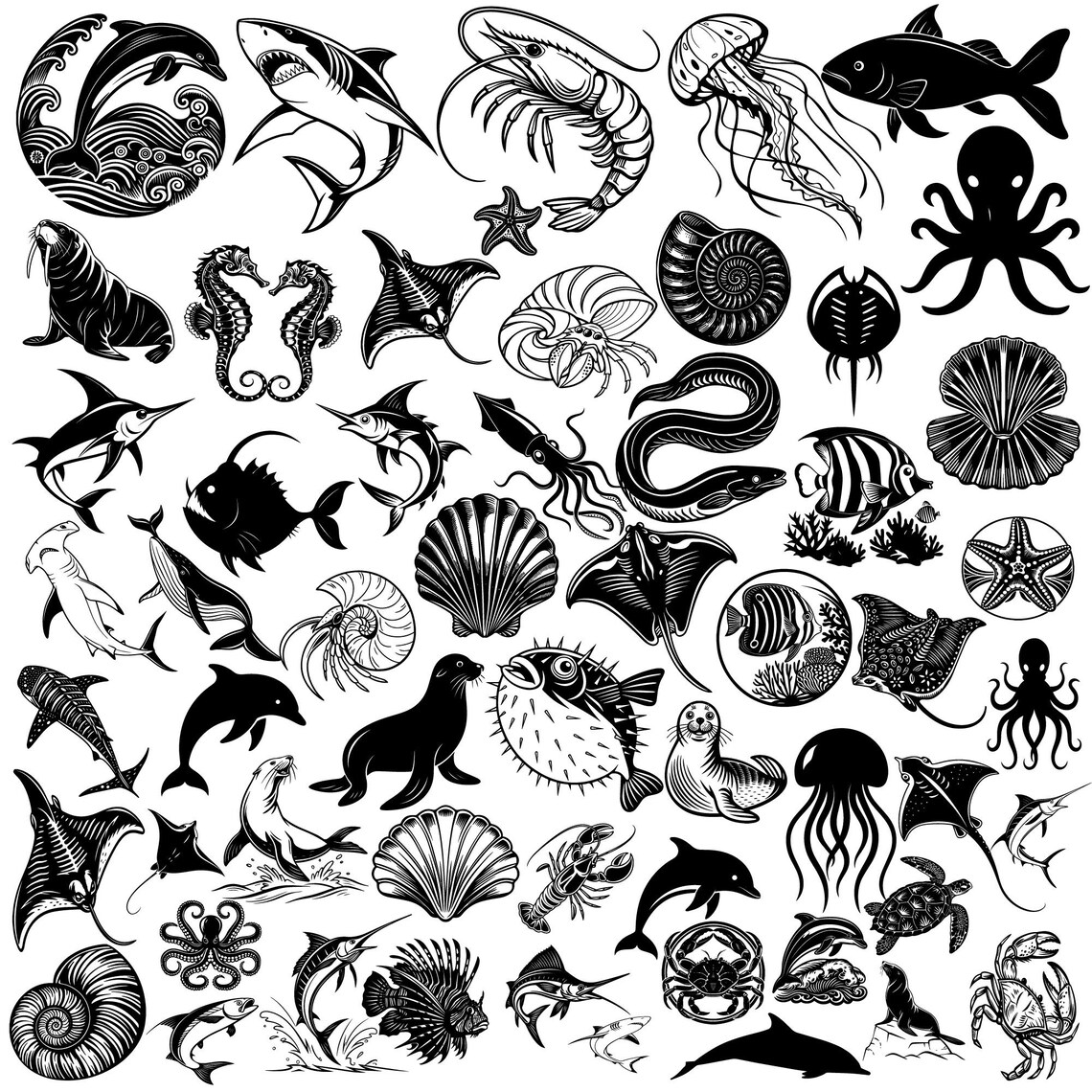 Sea Animals SVG Bundle: Marine Life Designs (digital Download) - Etsy