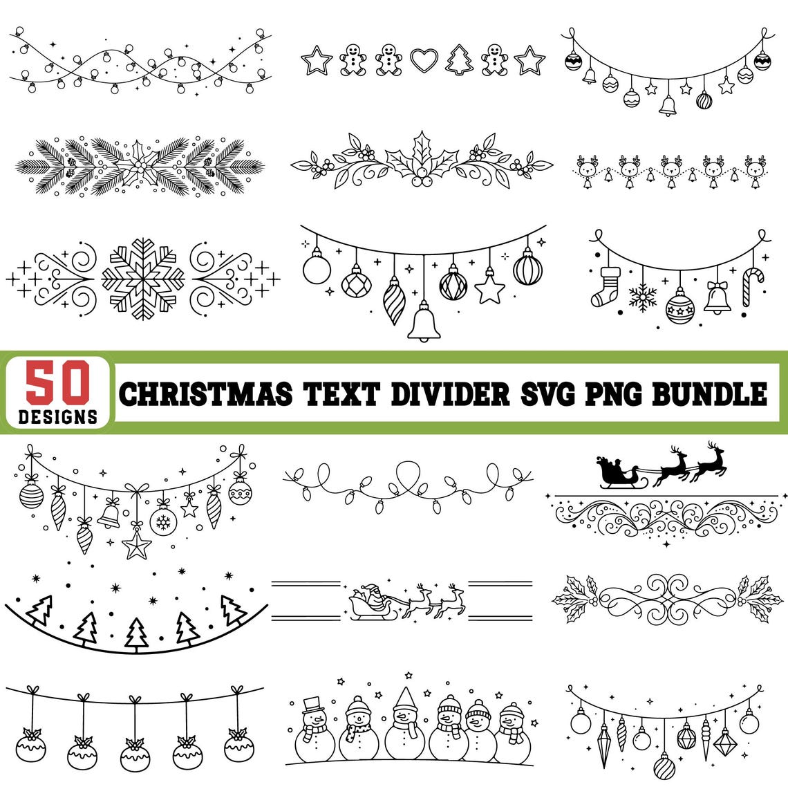 Christmas Text Divider SVG Bundle | Retro Wreath Borders (digital ...