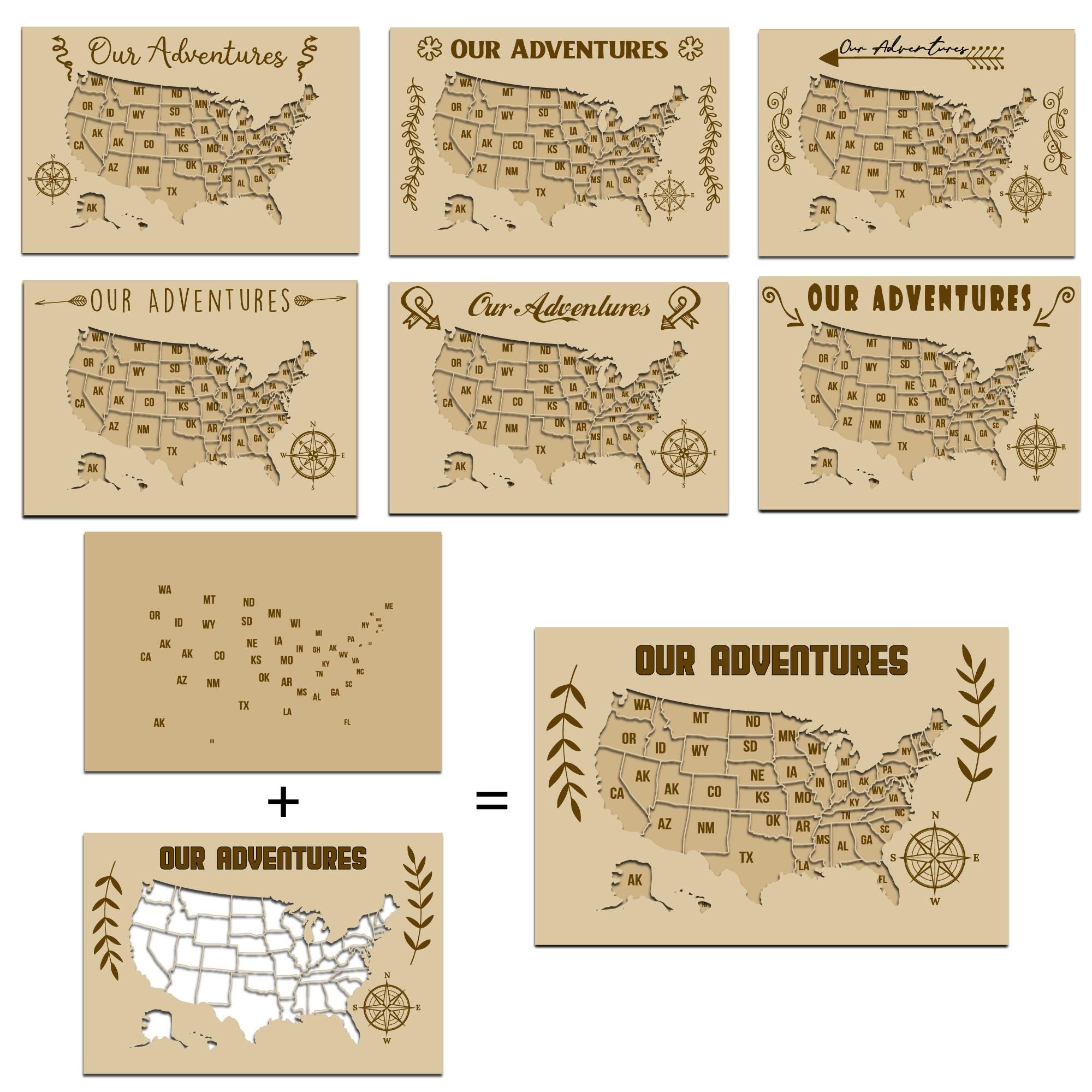 United States Travel Map Laser Cut SVG Bundle: DIY Wall Art (digital ...
