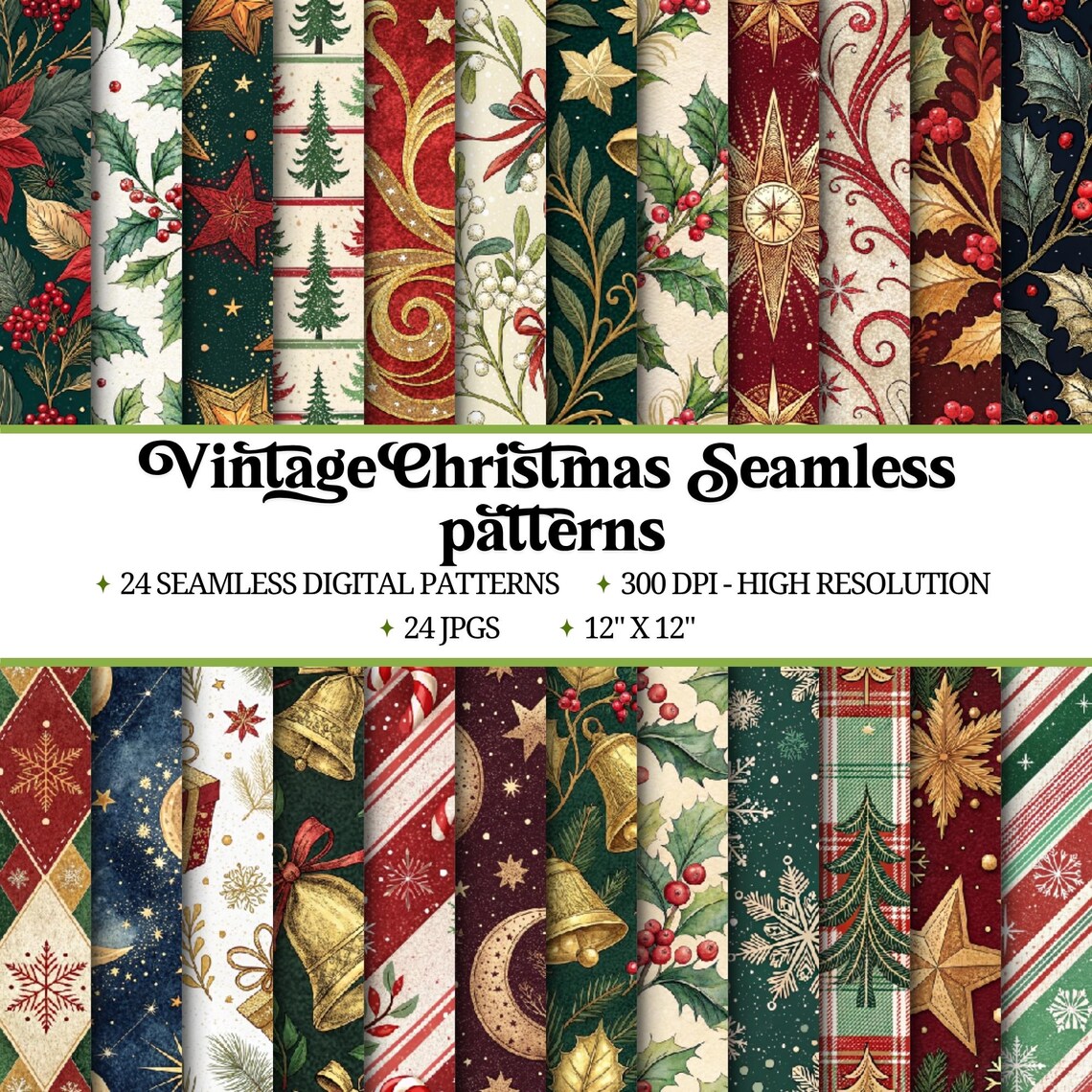 Vintage Christmas Seamless Patterns: Holiday Digital Paper (digital ...