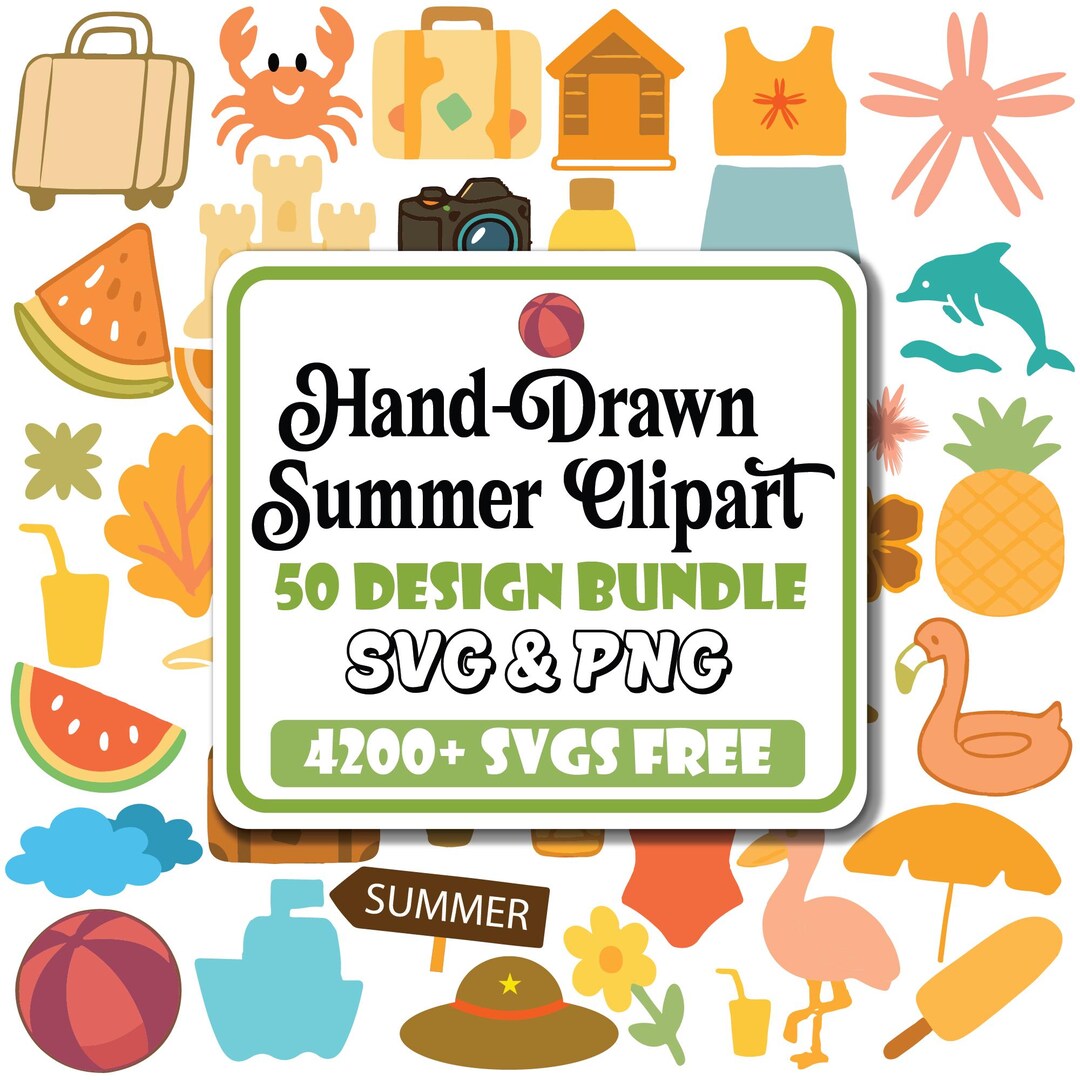 Summer Clipart Bundle | Hand-drawn Beach Elements, Tropical Vibes (SVG ...