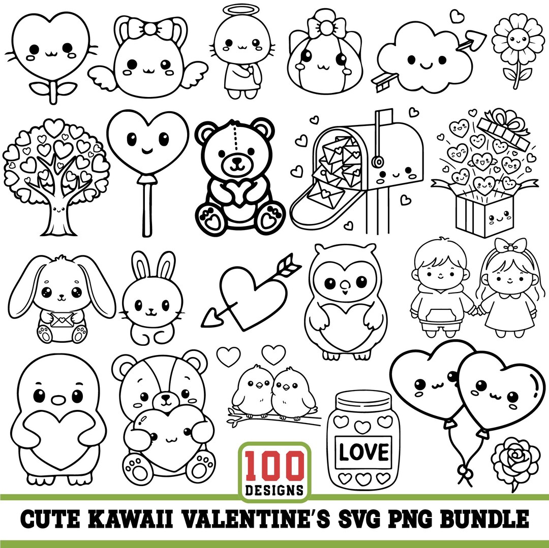 Cute Kawaii Valentine's Svg Bundle |valentine Doodle Svg |valentine ...