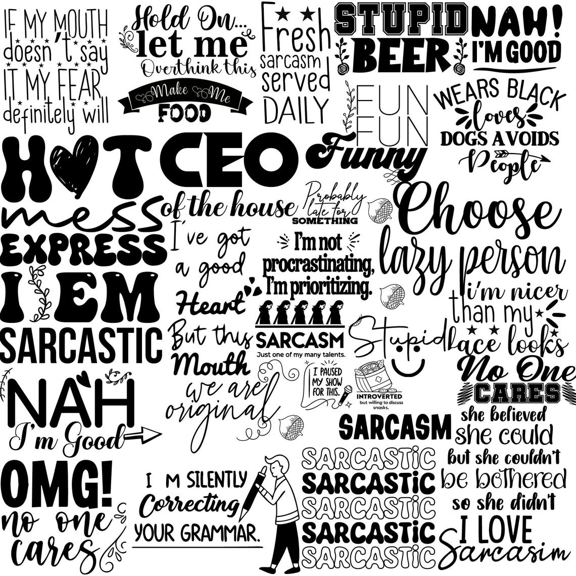 Sarcastic SVG Bundle: Funny Quotes, Sarcasm Designs (digital Download ...