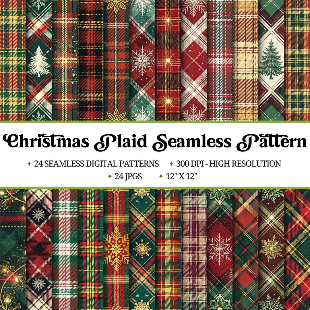 Christmas Plaid Seamless Pattern Bundle: Holiday Digital Paper (digital ...