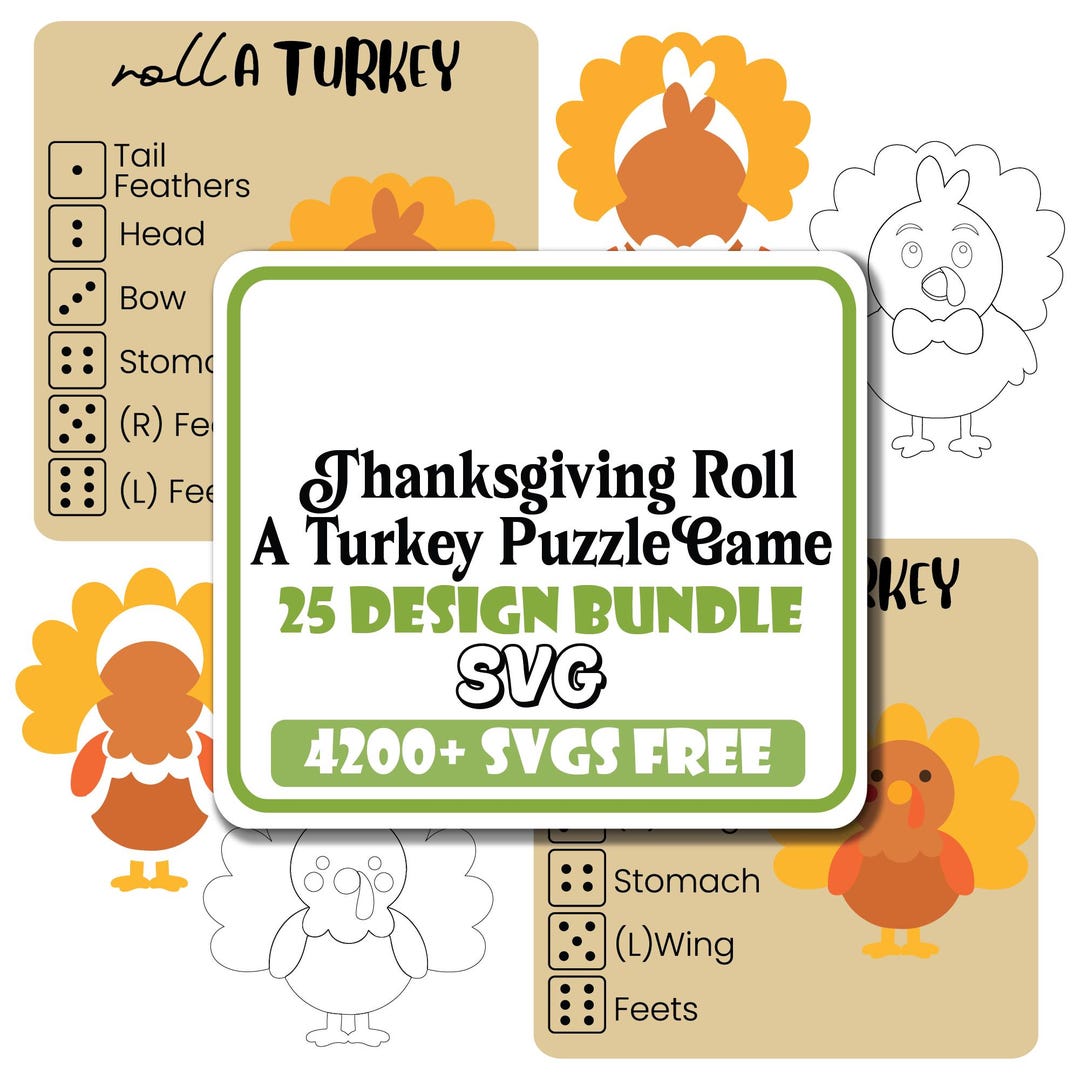 Thanksgiving Turkey Puzzle Game SVG Bundle - Roll A Turkey Activity ...