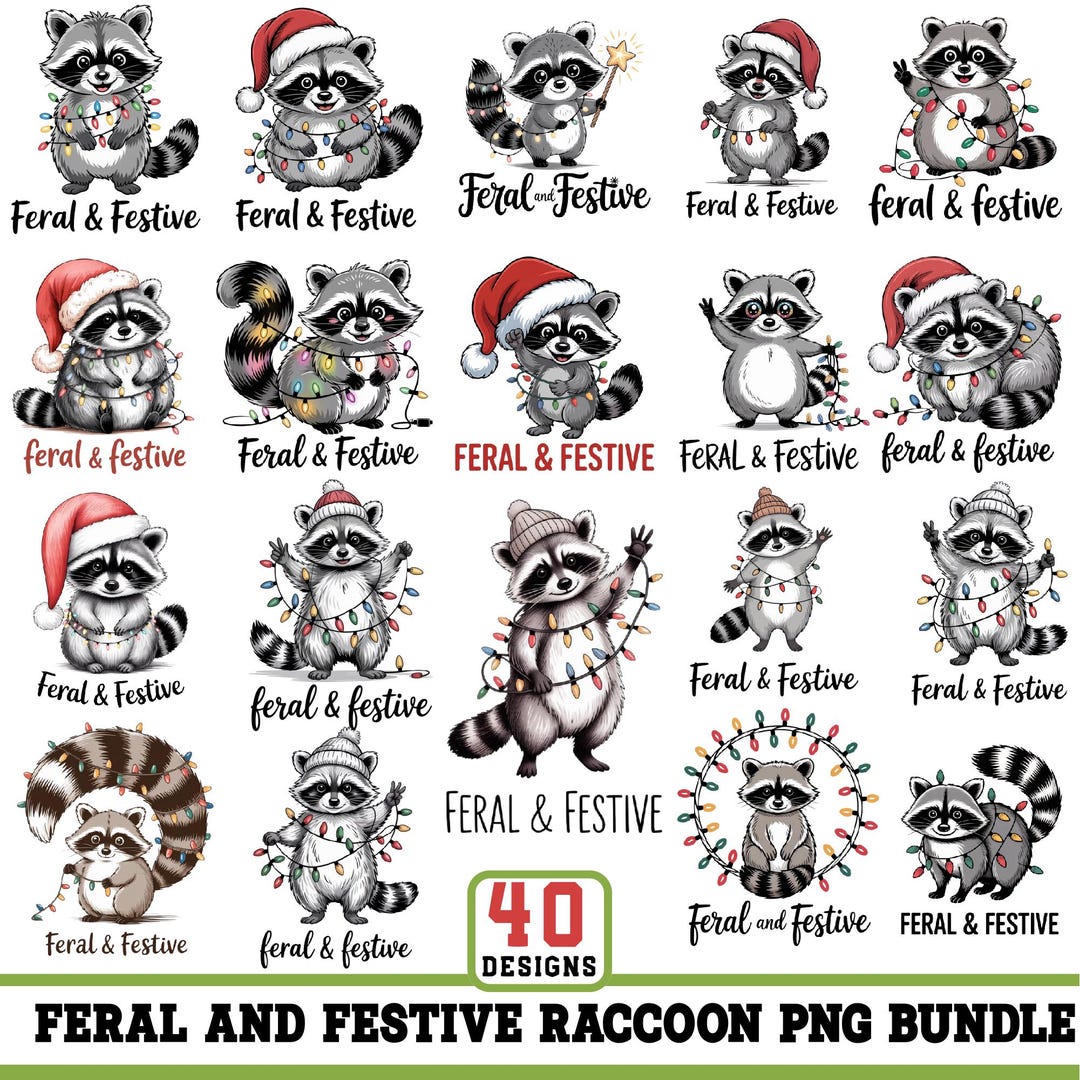 Festive Raccoon PNG Bundle | Holiday Clip Art (digital Download) - Etsy