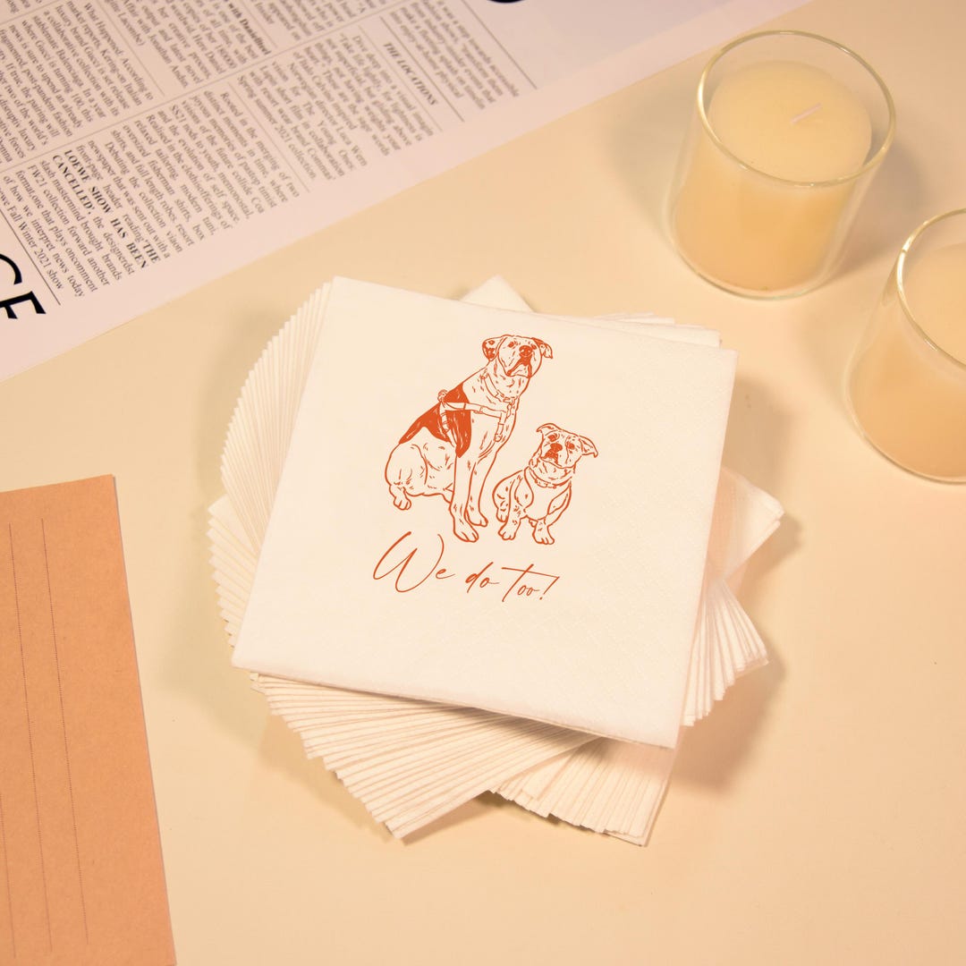 Wedding Napkins | Custom Illustrated Dog | Custom Engagement Napkins ...