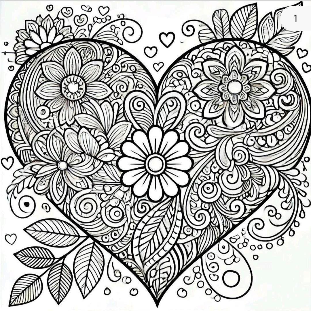 Pack of 25 Coloring Pages of Cute Little Hearts for Children and Adults ...