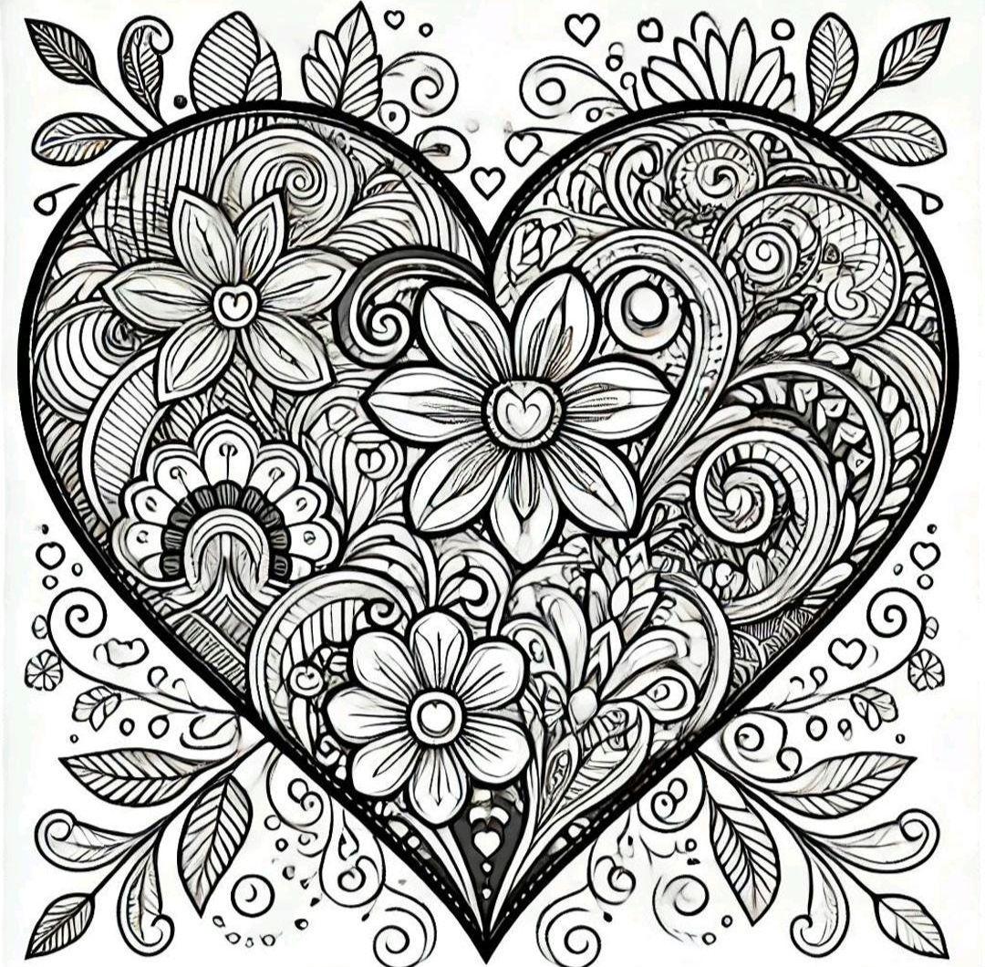 Pack of 25 Coloring Pages of Cute Little Hearts for Children and Adults ...
