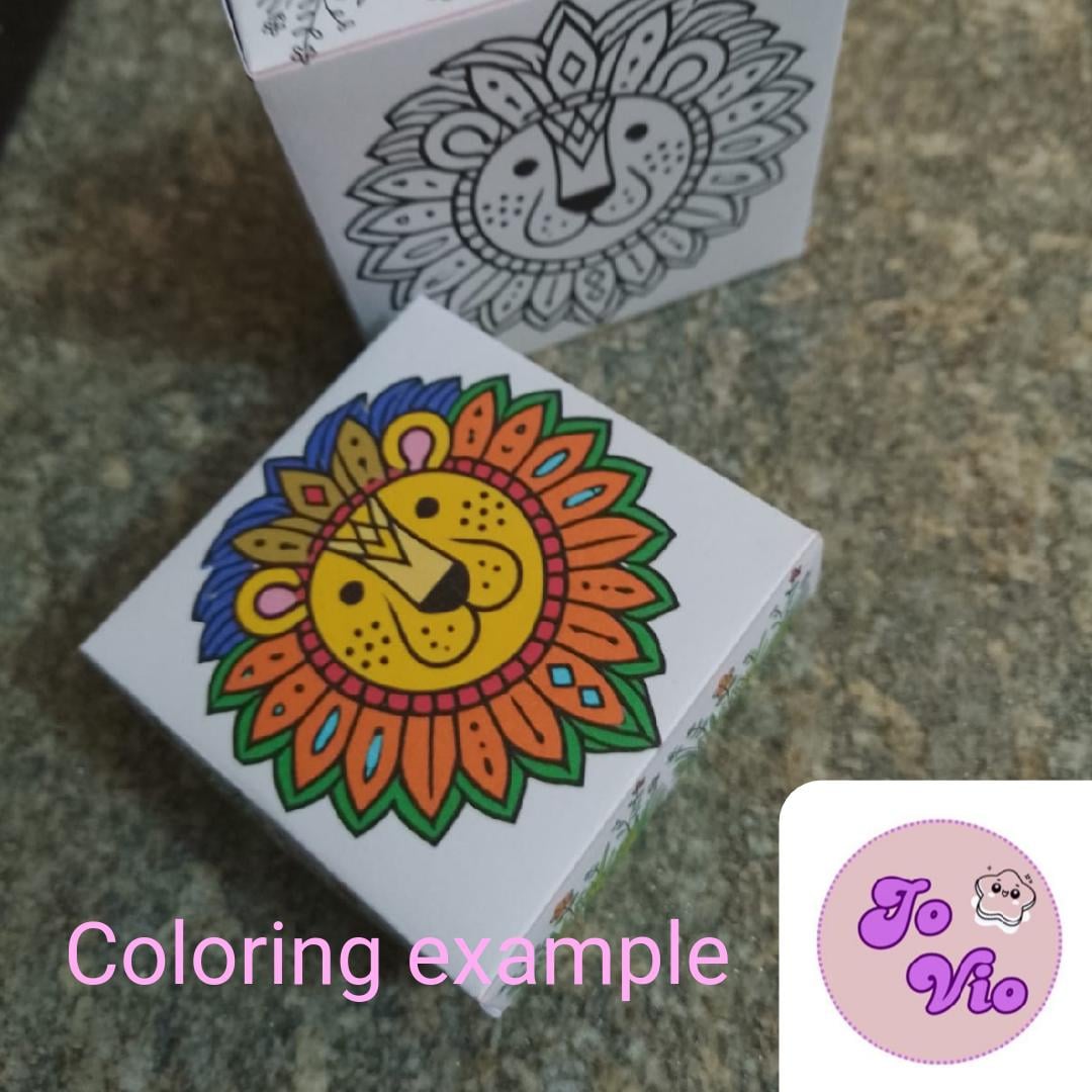 Lion Coloring Page Gift Box Template, DIY Paper Craft (PDF, SVG) - Etsy