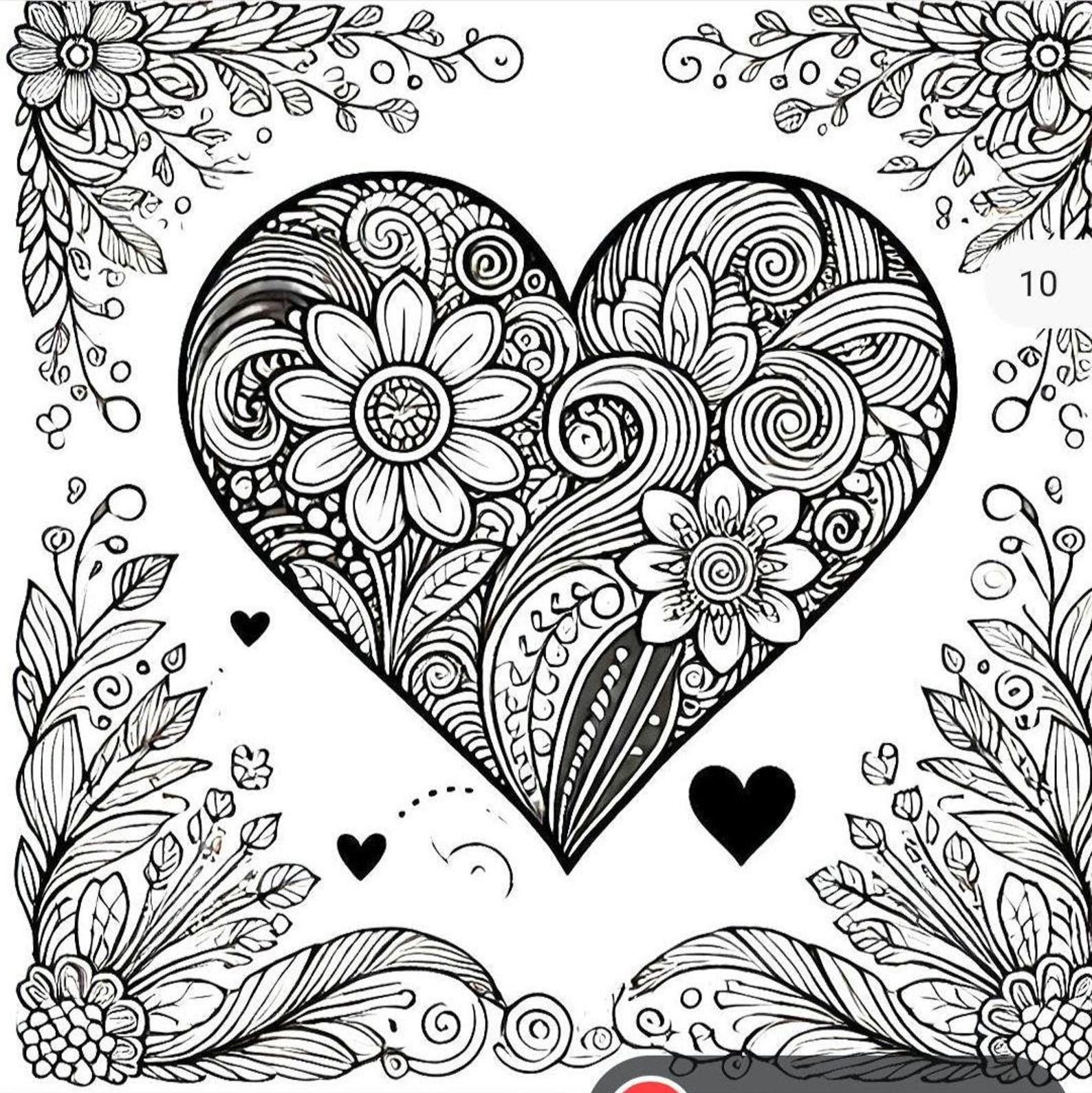 Pack of 25 Coloring Pages of Cute Little Hearts for Children and Adults ...