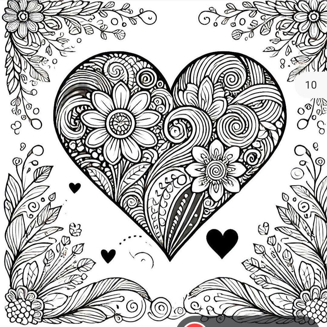 Cute Heart Coloring Pages, 25 Printable Designs (PDF File) - Etsy