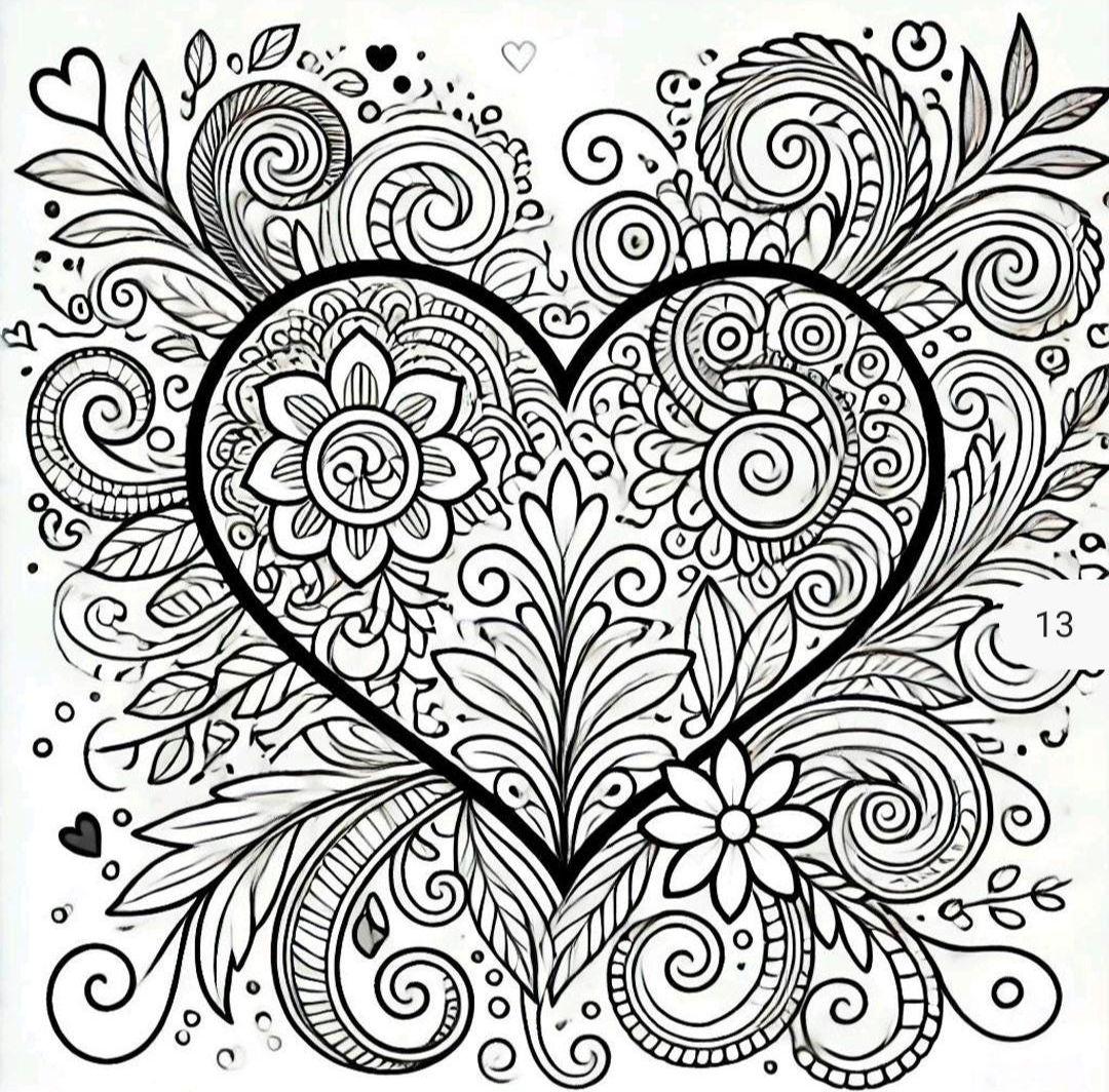 Pack of 25 Coloring Pages of Cute Little Hearts for Children and Adults ...