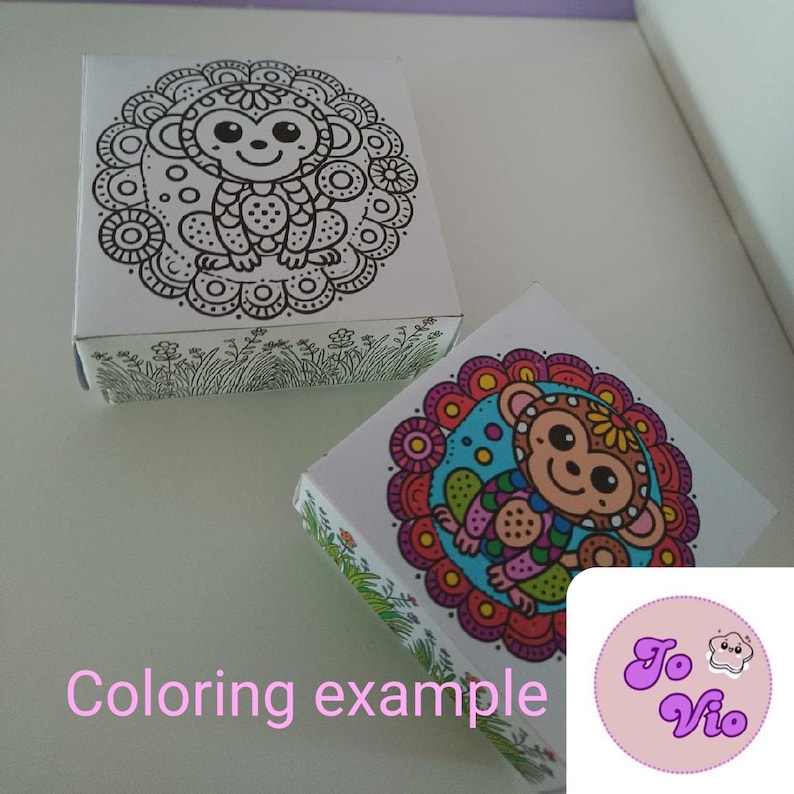 Square Box Template to Color Whit Monkey. Scalable Gift Box Cutting ...