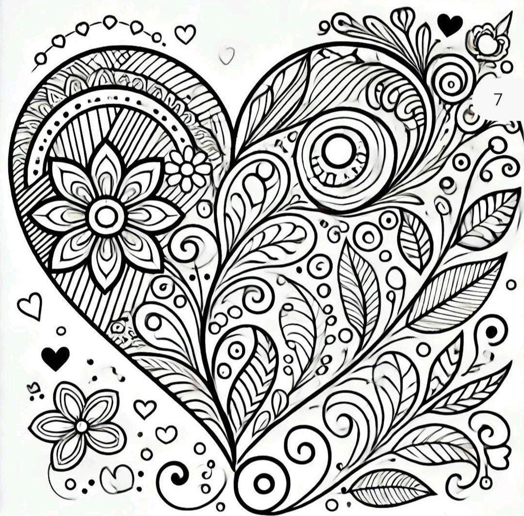 Pack of 25 Coloring Pages of Cute Little Hearts for Children and Adults ...