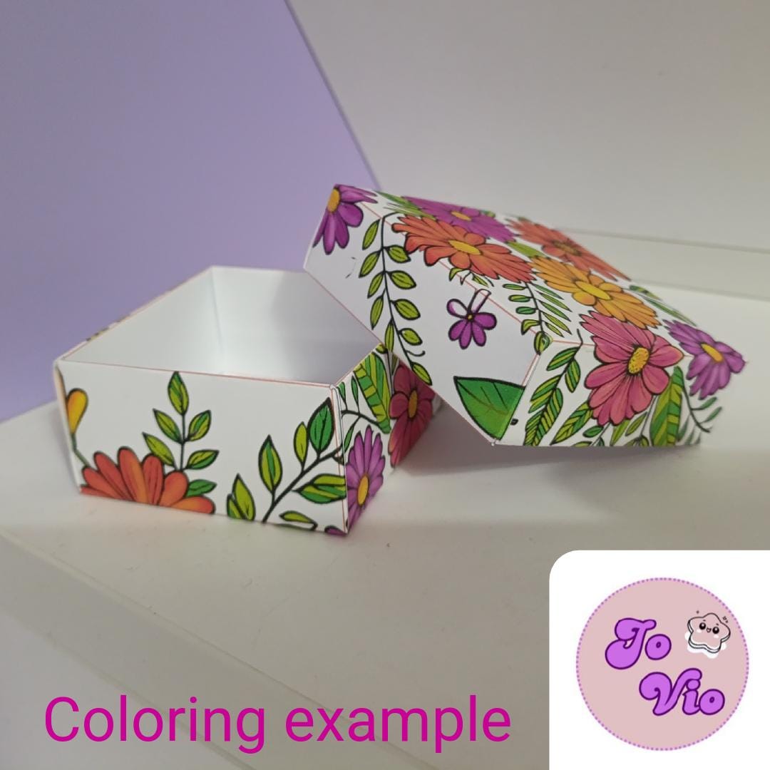 Diy Gift Box Template, Printable Square Box With Coloring Page, Paper ...