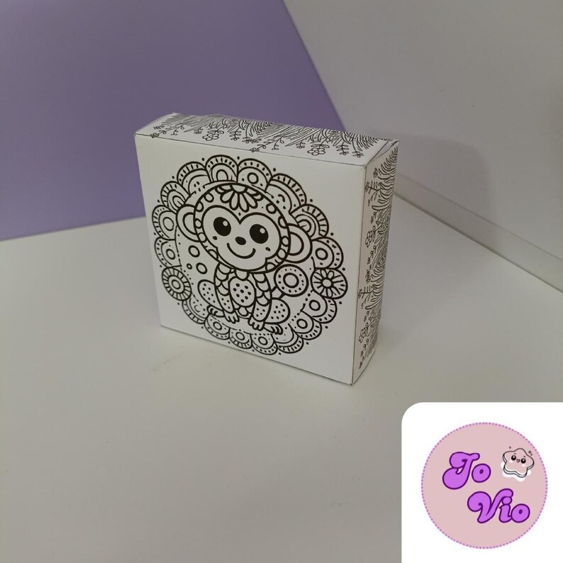 Square Box Template to Color Whit Monkey. Scalable Gift Box Cutting ...