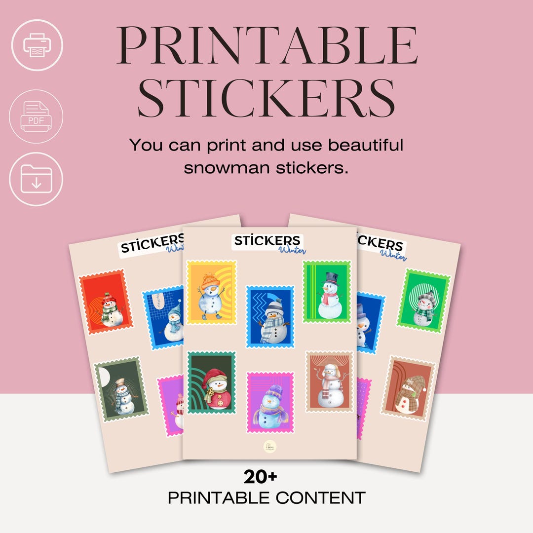 Printable Stickers, Stickers, Cute Winter Snowman Stickers, Winter ...
