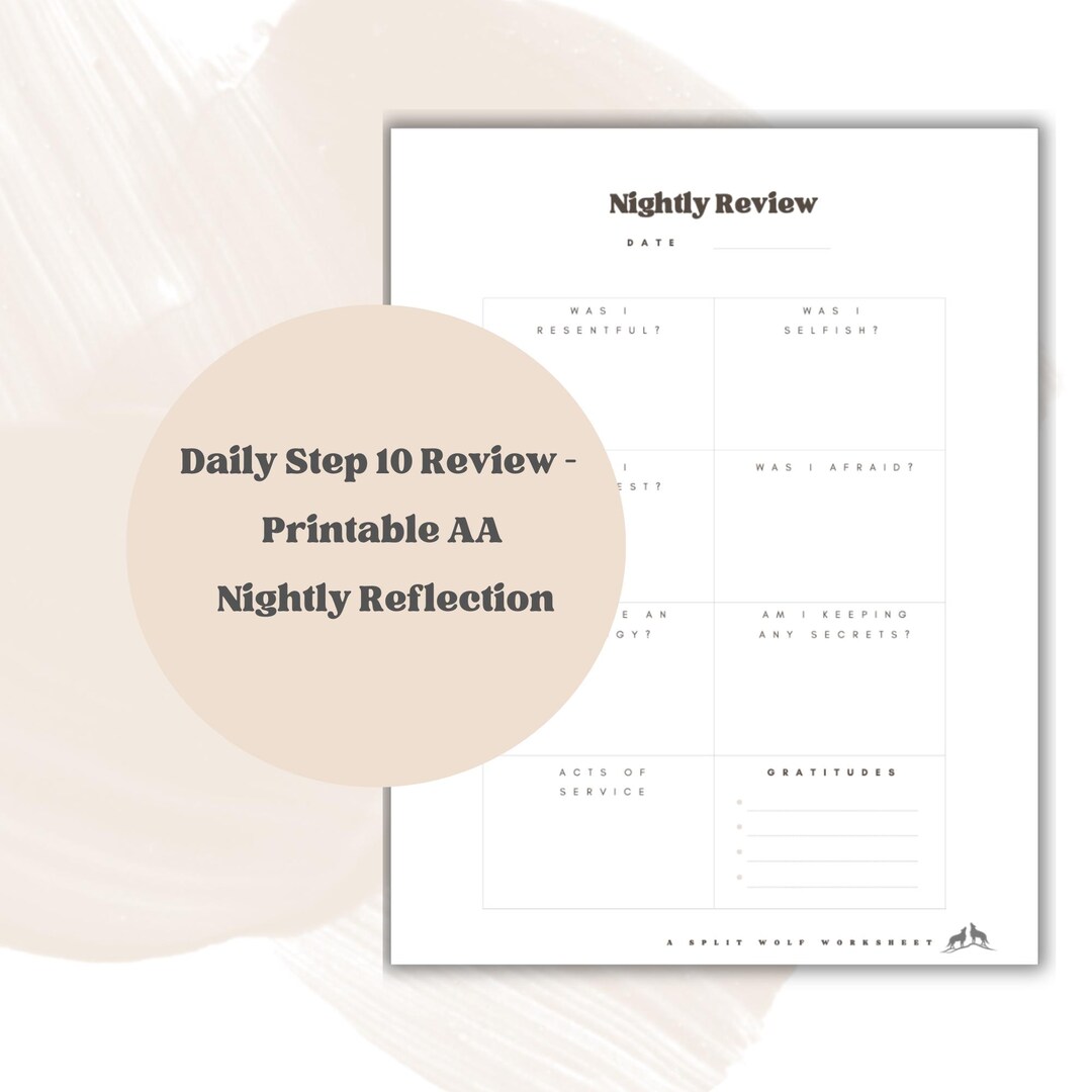 Daily Step 10 Review – Printable AA Nightly Reflection - Etsy