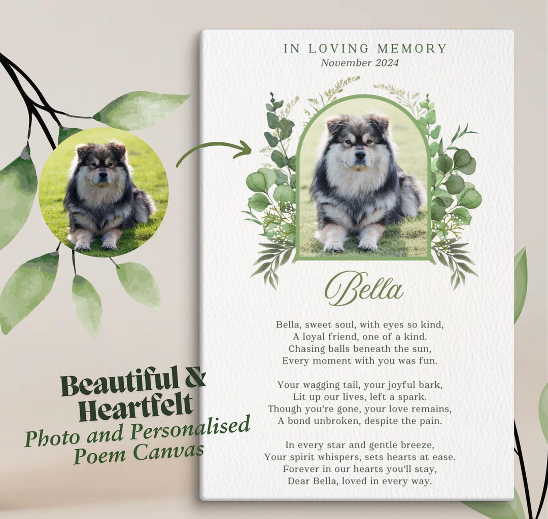 Unique Personalised Dog Memorial Poem Canvas Print Custom Pet Loss Poem ...