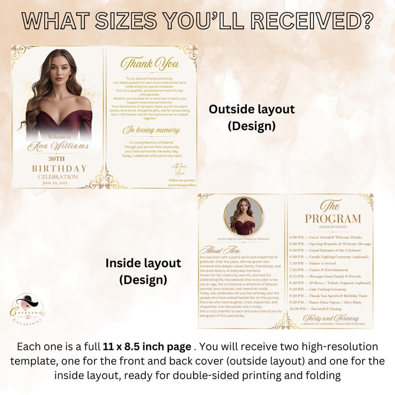 White Gold Birthday Program Card Template, Bifold Retirement Party ...