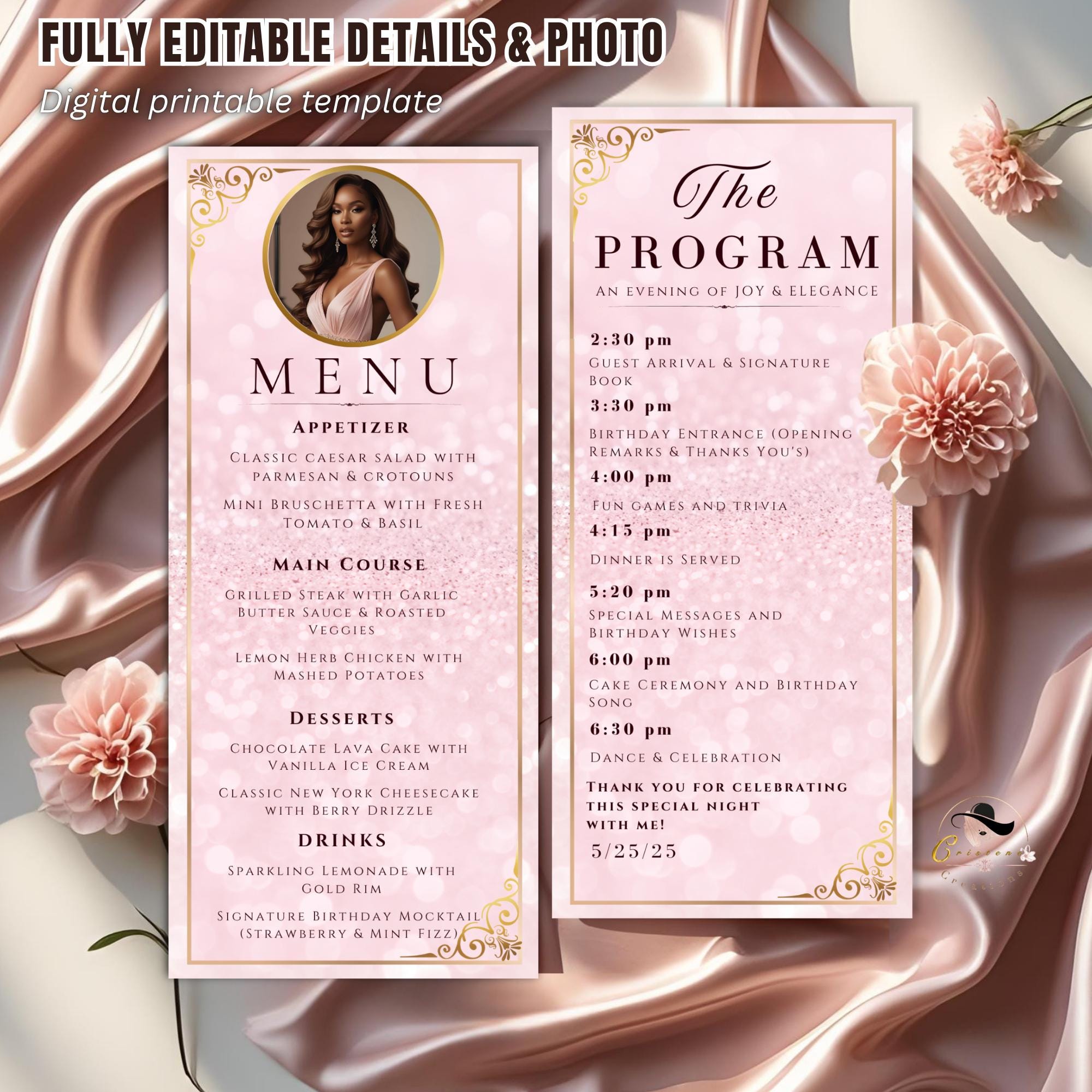 Menu and Program Template With Photo Pink Sweet 16 Birthday Dinner Menu ...