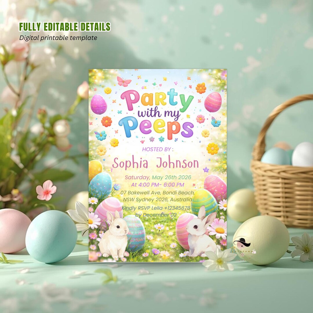 Easter Egg Hunt Invitation, Party With My Peeps, Easter Bunny Invite ...