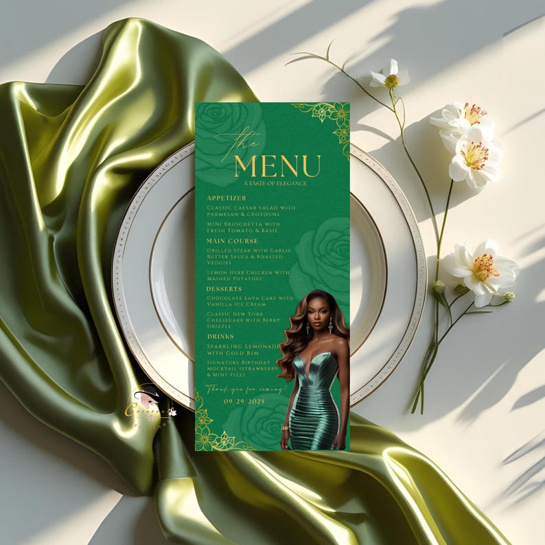 Green Menu and Program Template, Photo Menu Card, Event Timeline ...