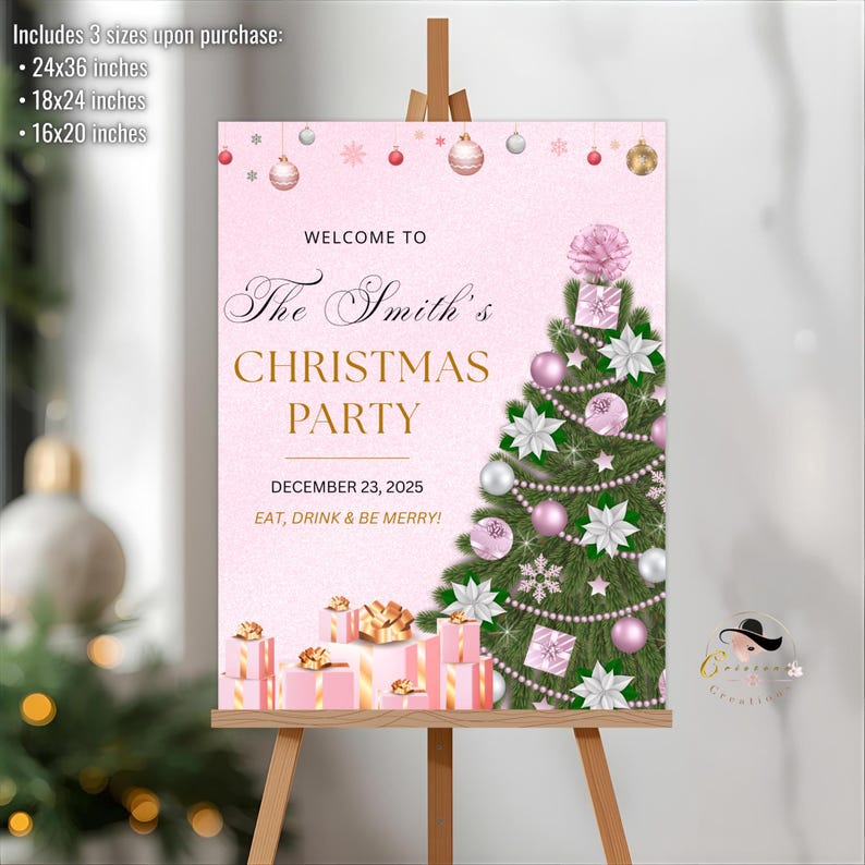 Editable Christmas Party Welcome Sign Pink Friendsmas Dinner Sign ...