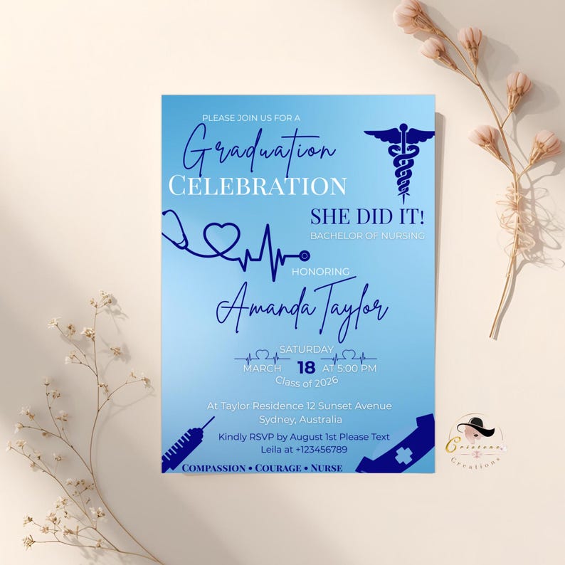Blue Nurse Graduation Invitation, RN Pinning Ceremony Invite, BSN ...