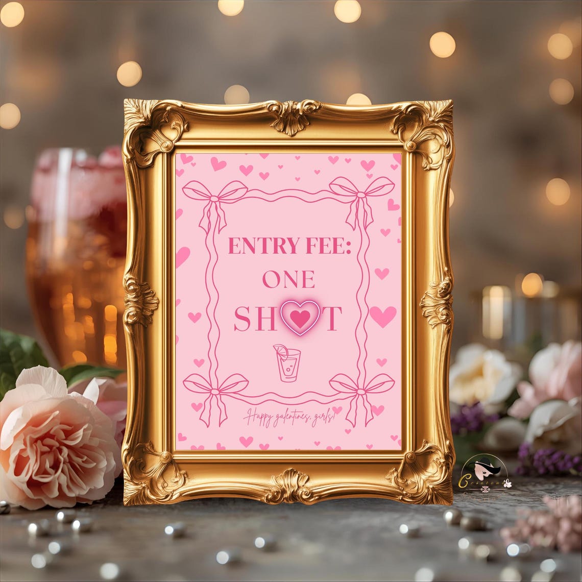 Pink Entry Fee Take A Shot Sign, Galentines ONE Shot Sign, Bow Bridal ...