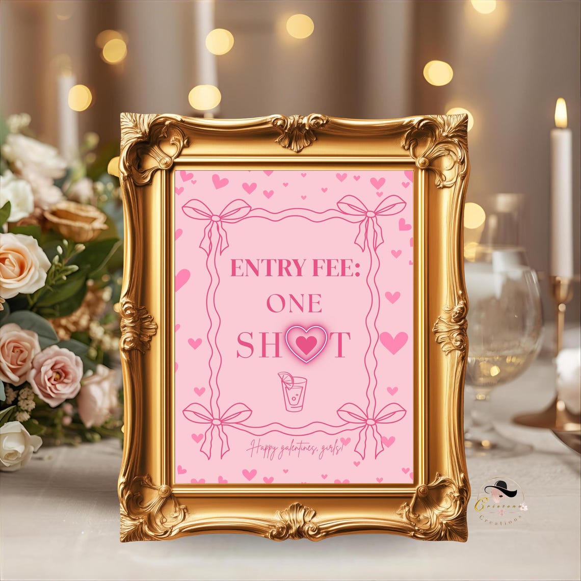Pink Entry Fee Take A Shot Sign, Galentines ONE Shot Sign, Bow Bridal ...