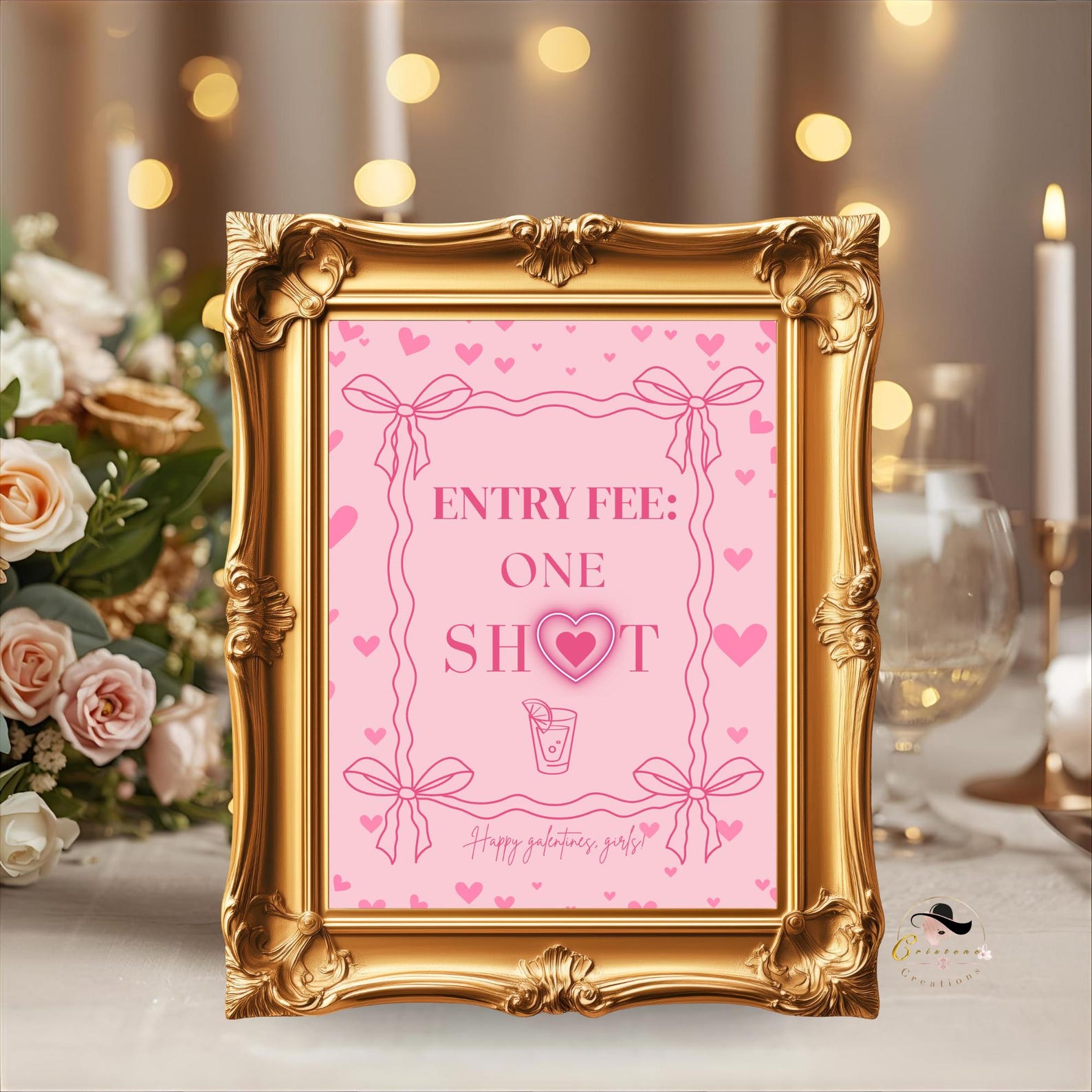 Pink Entry Fee Take A Shot Sign, Galentines ONE Shot Sign, Bow Bridal ...