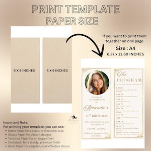 White Gold Program Card Template Birthday Dinner Party Program, Elegant ...