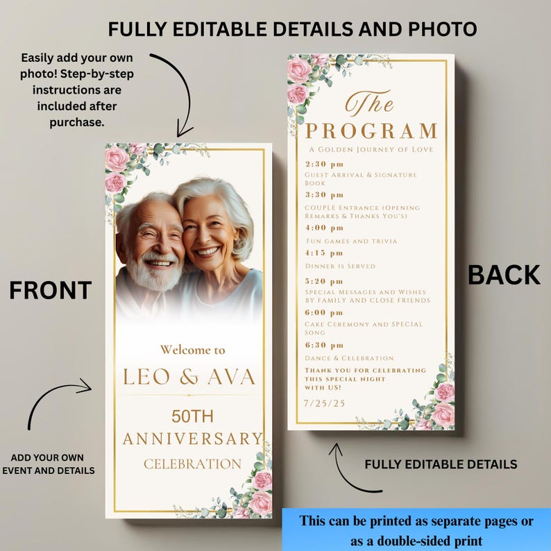 Golden Anniversary Program Template 50th Wedding Anniversary Program Card Printable Birthday ...