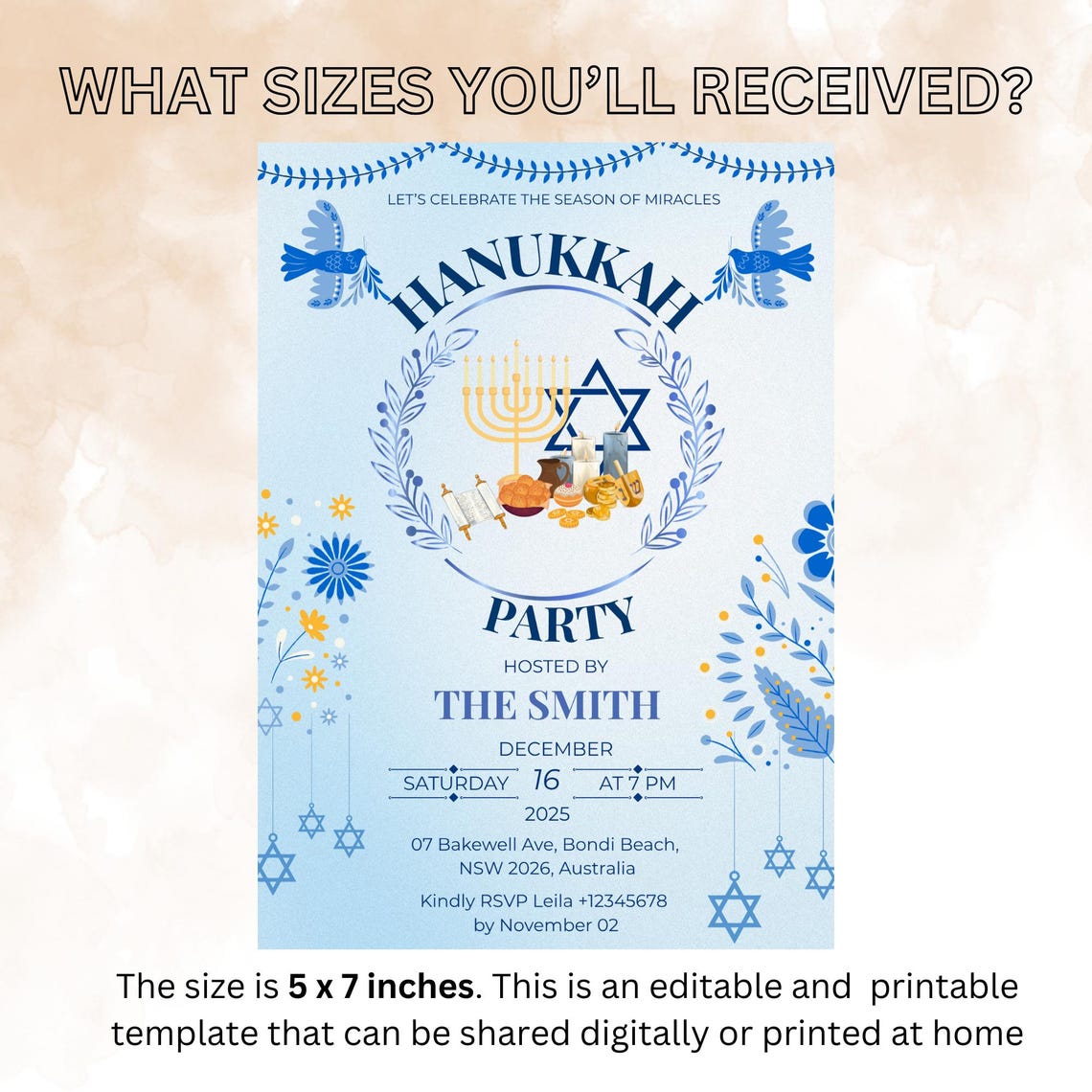Editable Hanukkah Party Invitation Jewish Holiday Party Invite ...