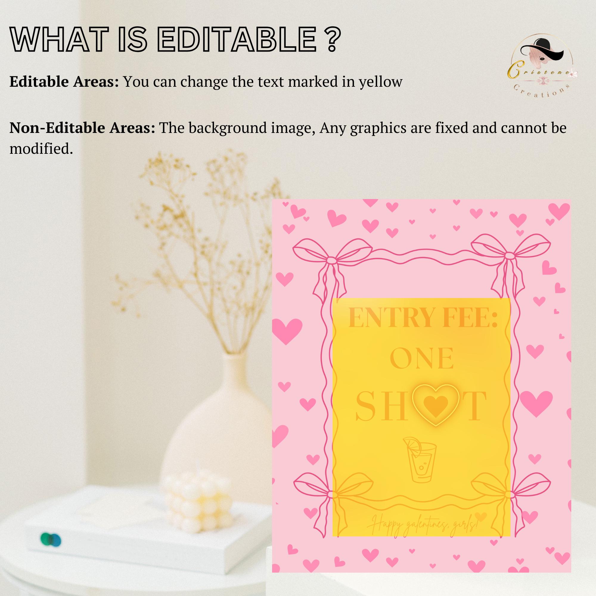 Pink Entry Fee Take A Shot Sign, Galentines ONE Shot Sign, Bow Bridal ...